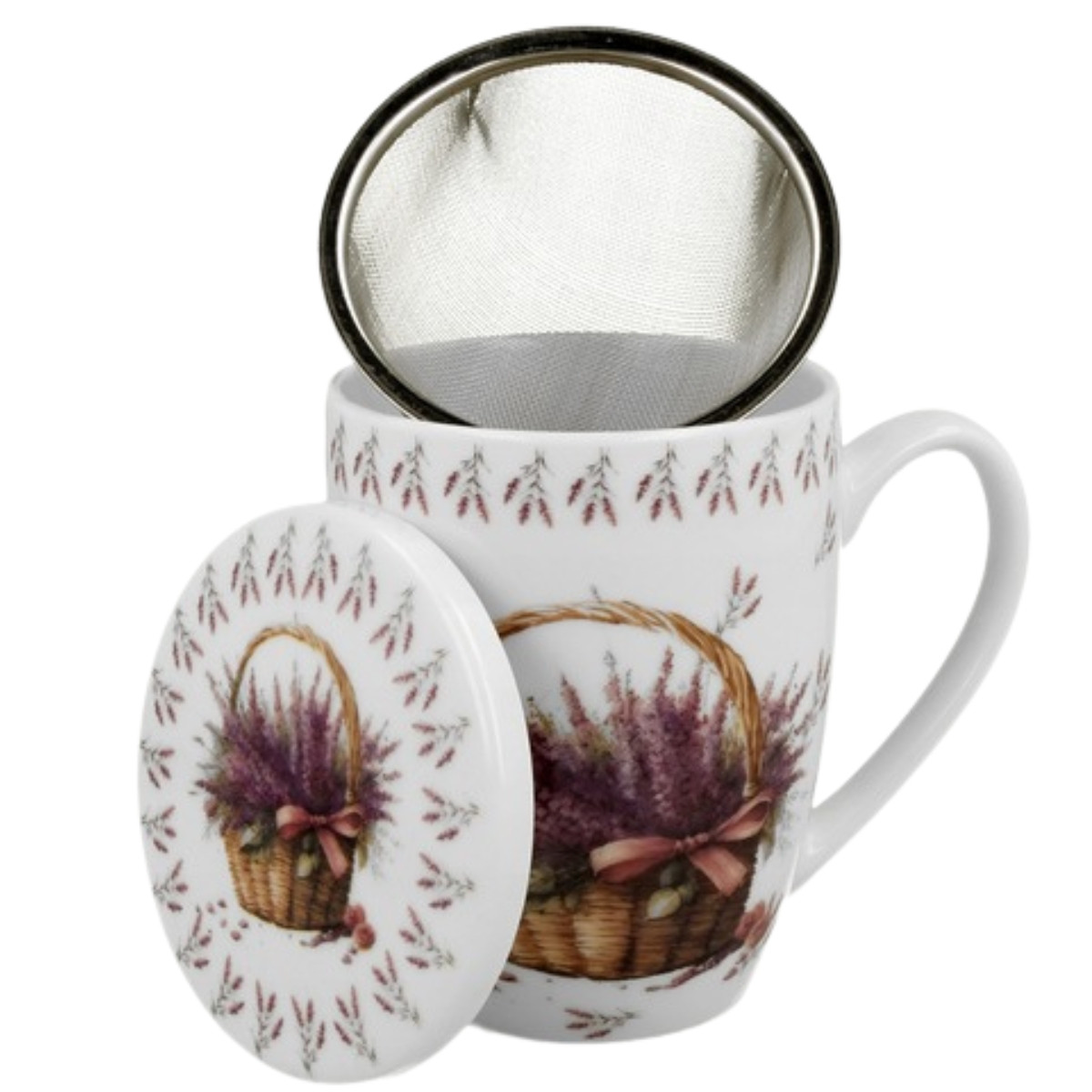 Kubek z zaparzaczem porcelanowy LAWENDA KOSZYK 350 ml